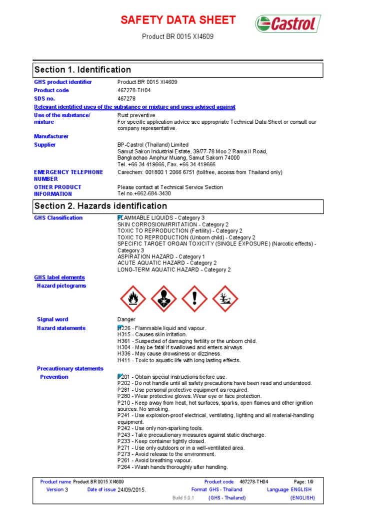 NAPTHA MSDS-BP GHS SDS - Thailand TH-ILS-Castrol467278-TH04en-GB | Download Free PDF | Personal ...