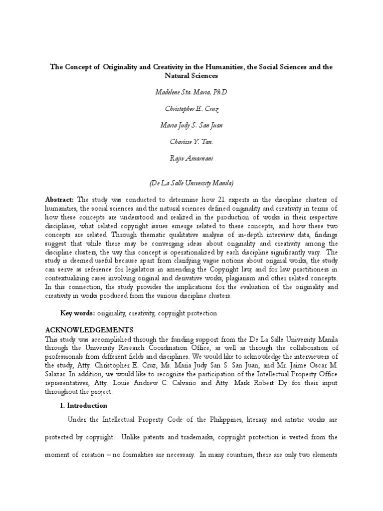 The Concept of Originality and Creativity in The Humanities | PDF ...