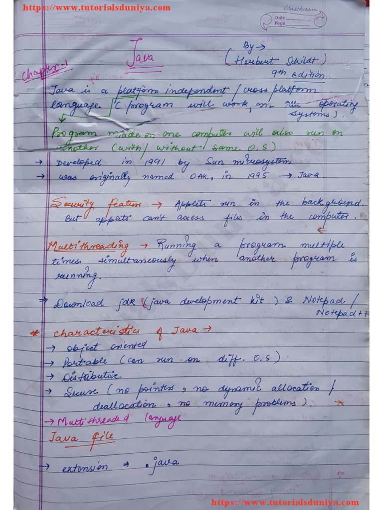 Complete Java Notes Handwritten Pdf 