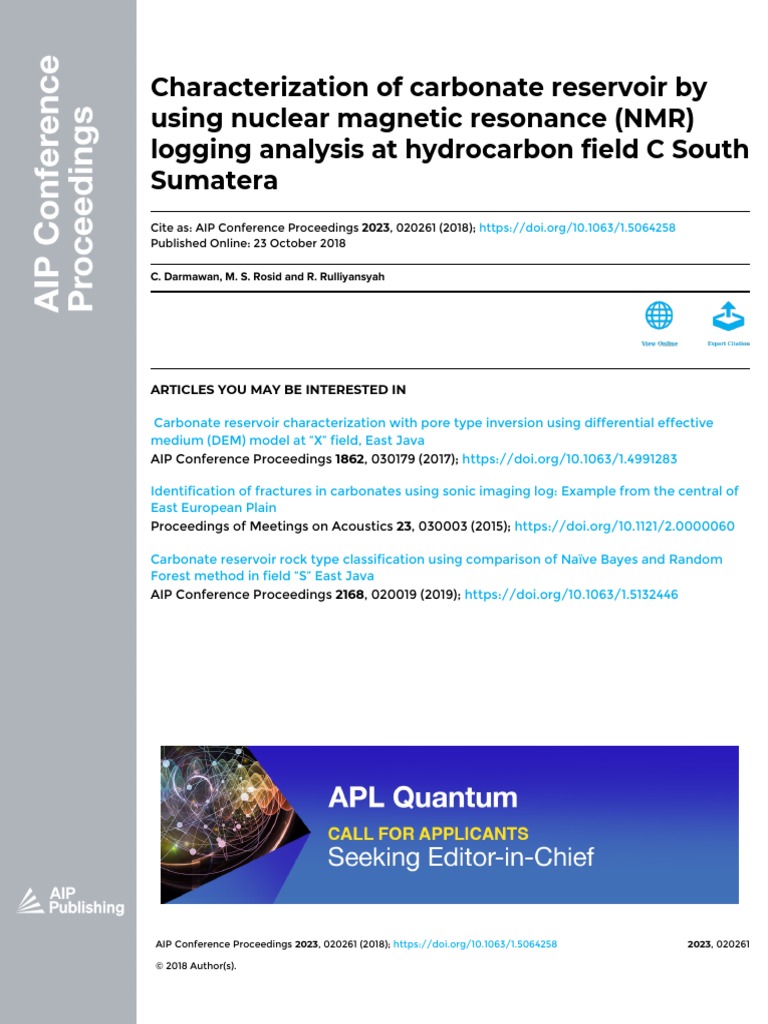 Characterization of Carbonate Reservoir by Using Nuclear Magnetic Resonance (NMR) Logging ...