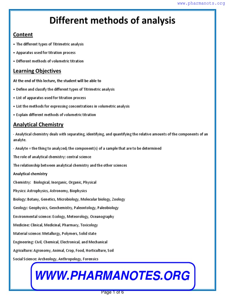 Different Methods of Analysis | PDF | Titration | Chemistry