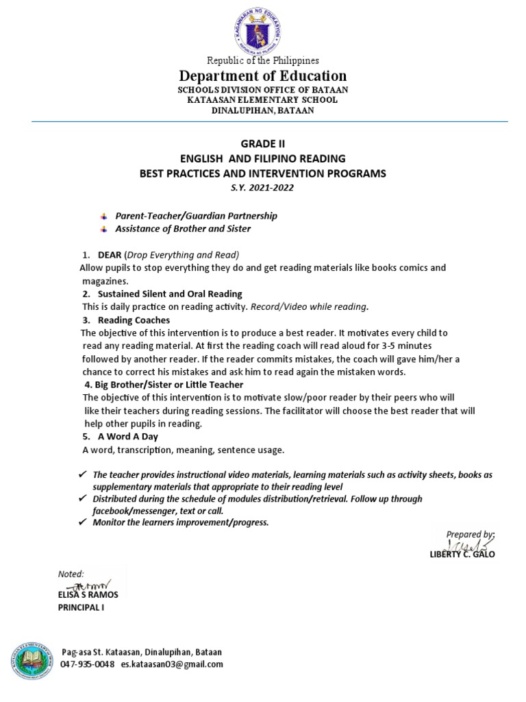 Best Practices and Intervention Programs for Improving Reading Skills Among Grade II Students ...