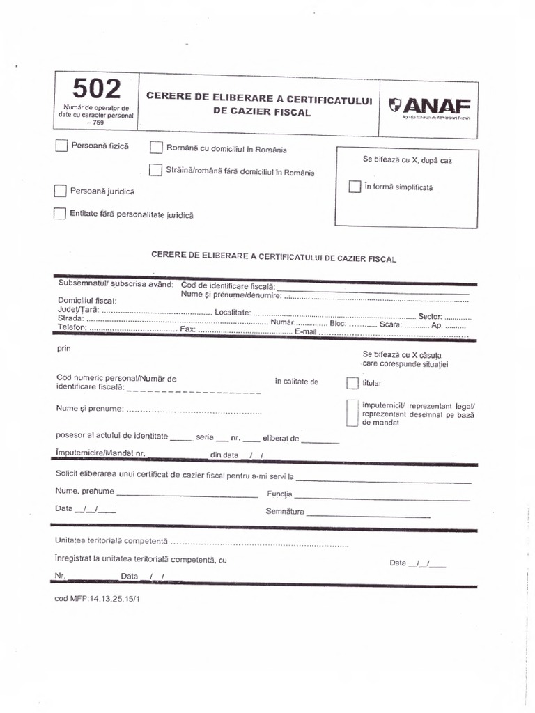 Formular 502 CRR Cazier Fiscal | PDF