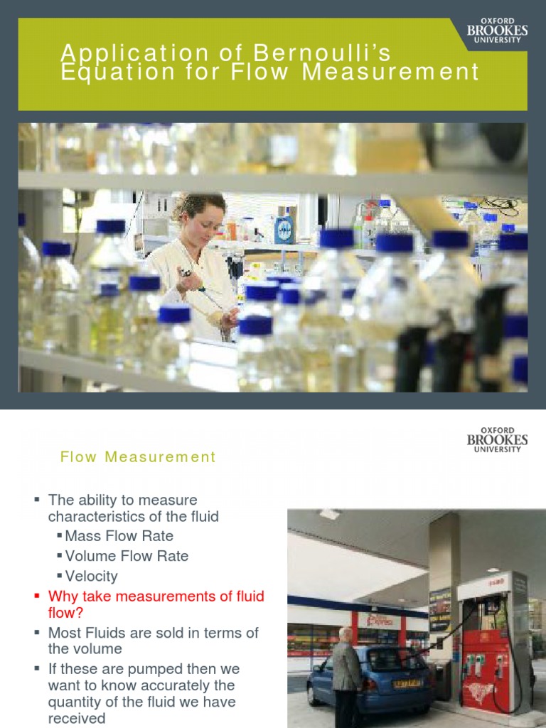 Application Of Bernoullis Equation Of Flow Measurement Oxford Brookes University Pdf Flow