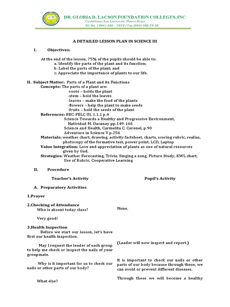 A Detailed Lesson Plan in Science Iii | PDF | Plants | Root
