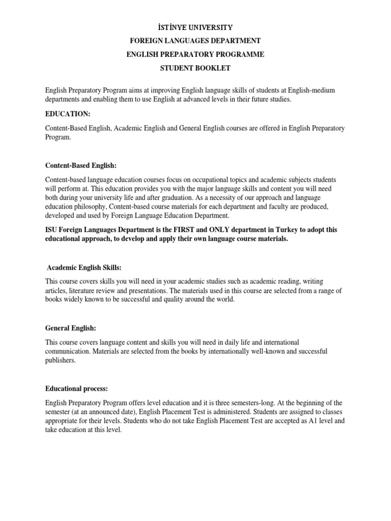 English Preparatory Division Booklet | PDF | English Language ...