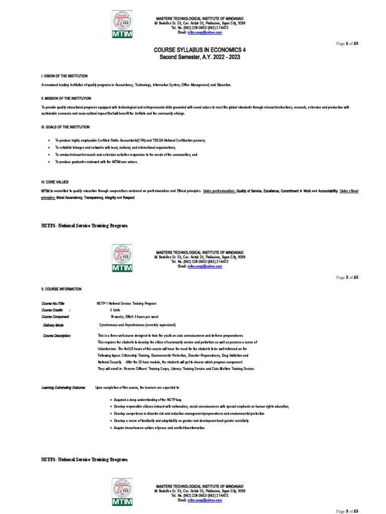 NSTP REDESIGNED SYLLABUS 1st Sem 2020 Edited | PDF | Online And Offline ...