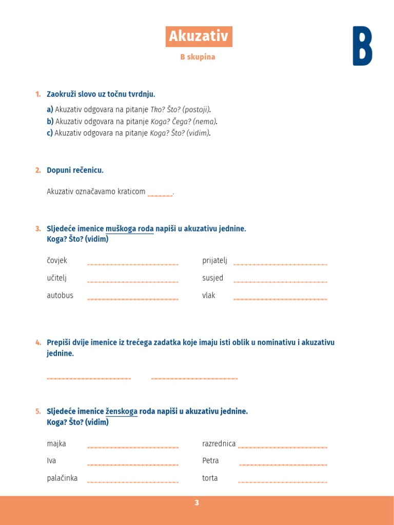 Akuzativ E28093 ListiC487 Za VjeC5BEbu E28093 Dodatna Nastava | PDF