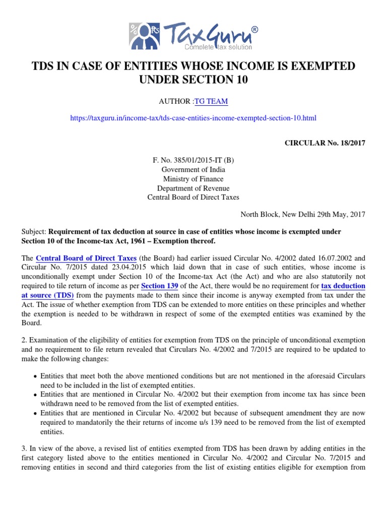 TDS in Case of Entities Whose Income Is Exempted Under Section 10 ...