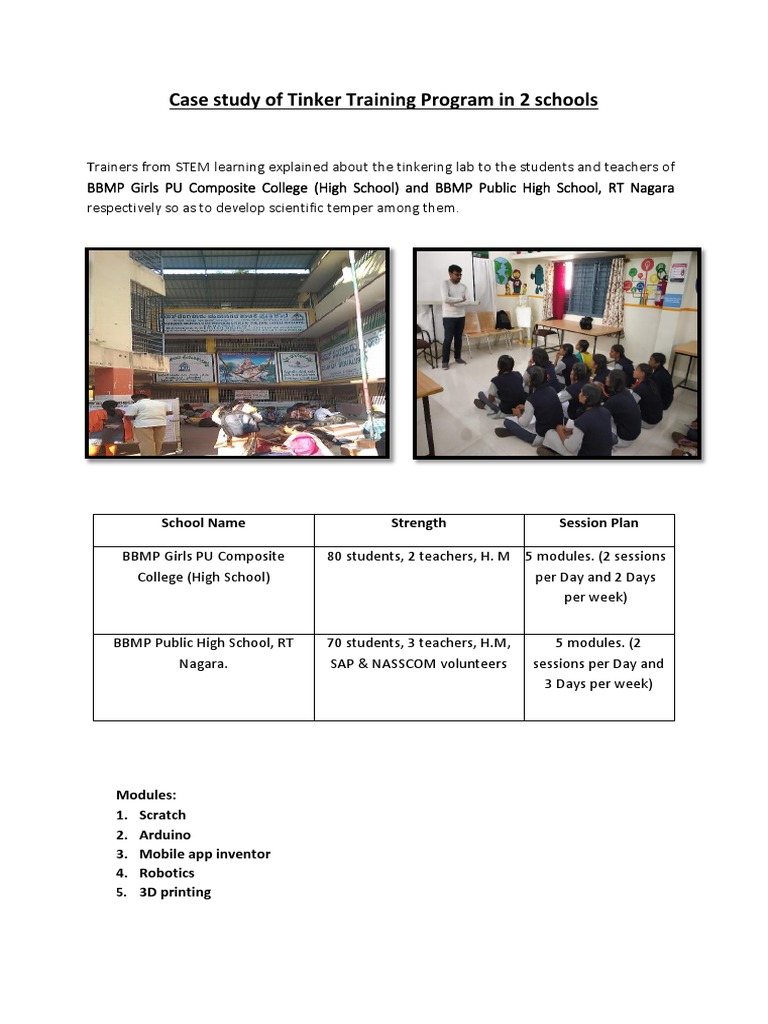 Case Study of Tinker Training Program in 2 Schools | PDF | Robotics ...