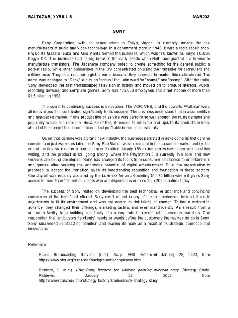 Baltazar - One Page Article - SONY | PDF | Sony | Computing