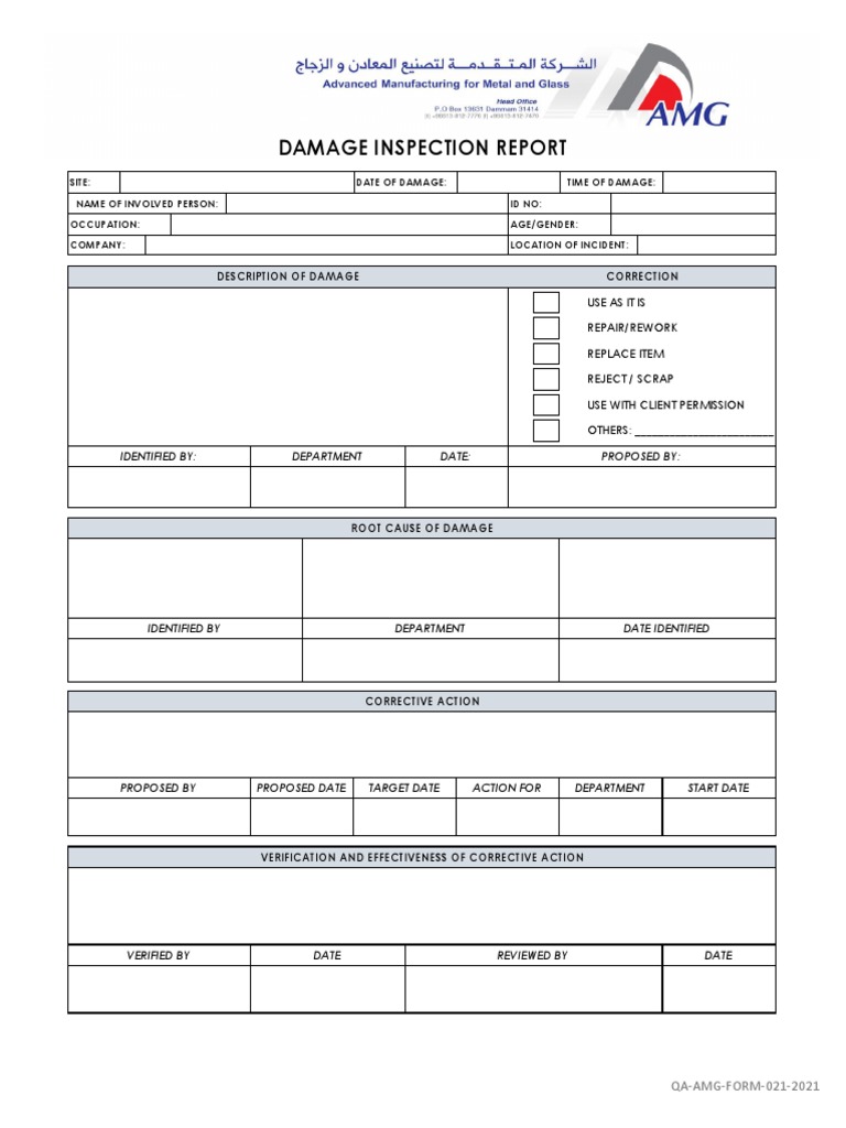 Damage Inspection Report: Description of Damage Correction | PDF
