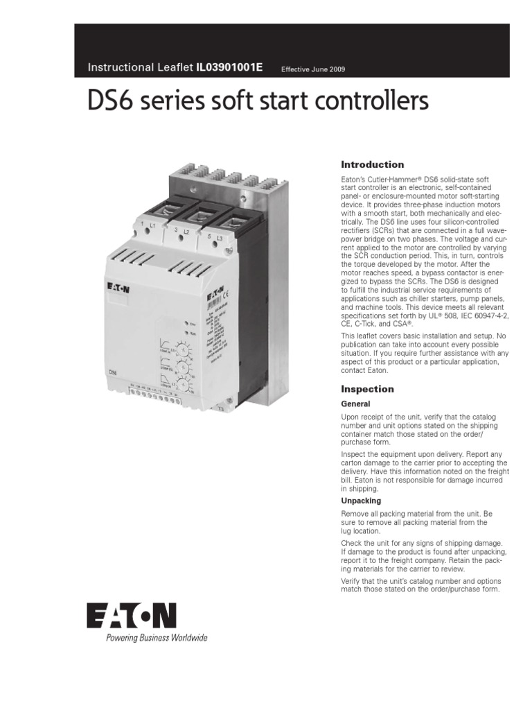 DS6 Series Soft Start Controllers: Instructional Leafl Et IL03901001E | PDF | Electric Motor ...