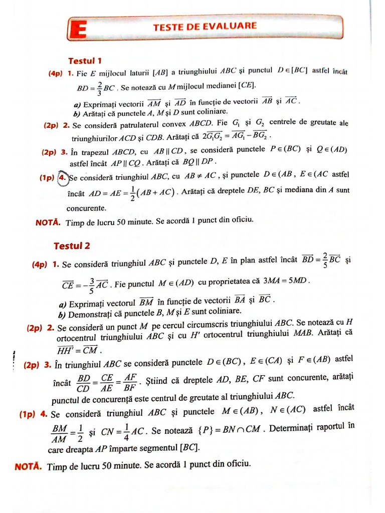 Concurență, Coliniaritate, Paralelism, Calcul Vectorial | PDF