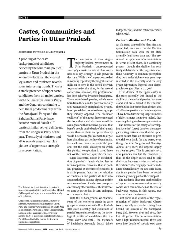 Castes Communities and Parties in UP 2012 | PDF | Government ...