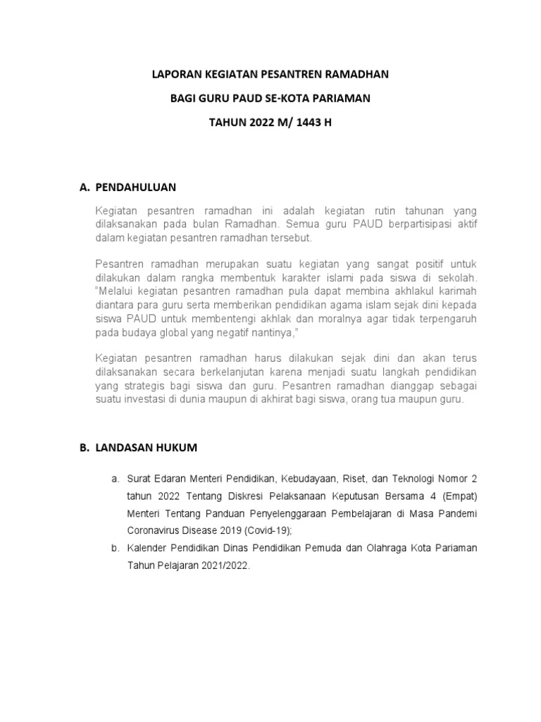 Laporan Kegiatan Pesantren Ramadhan | PDF | Sains & Matematika