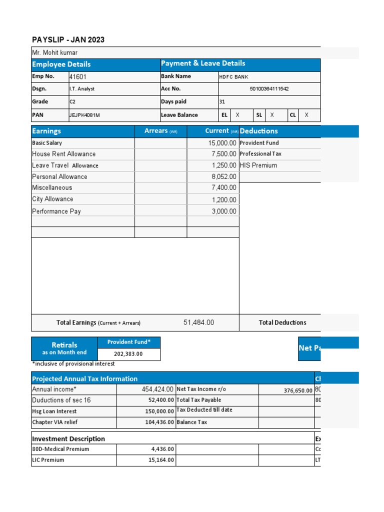 TCS Payslip Summary - January 2023 | PDF | Taxes | Tax Deduction