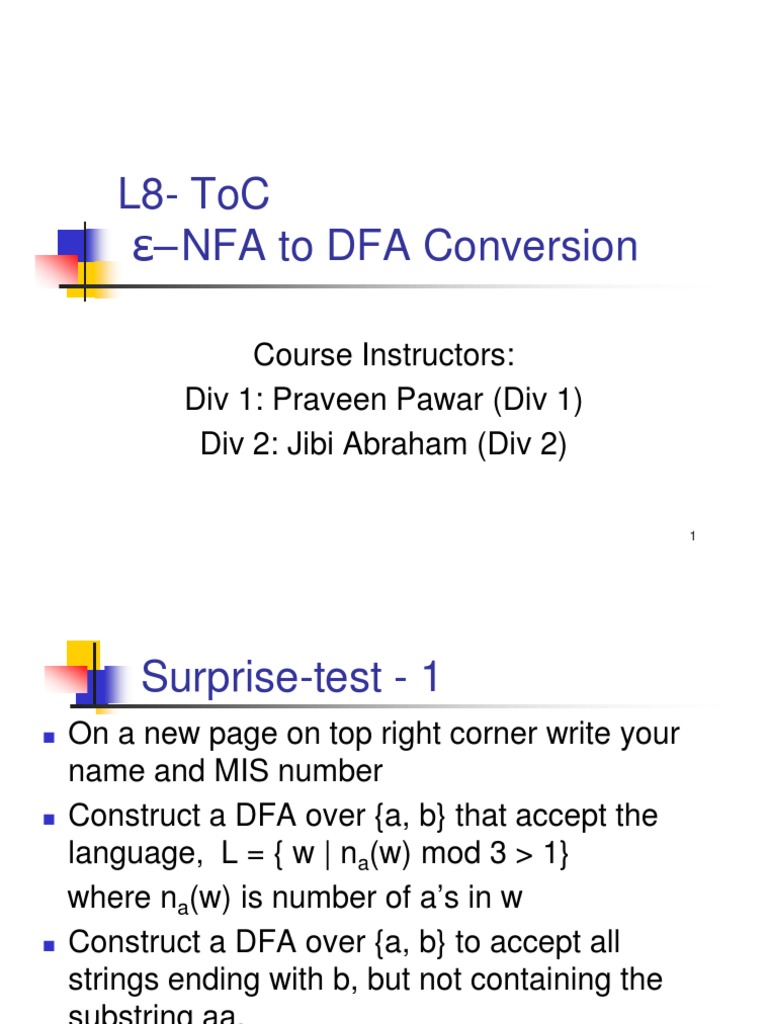 L8 Epsilon NFA toDFA | PDF | Theory Of Computation | Conceptual Model
