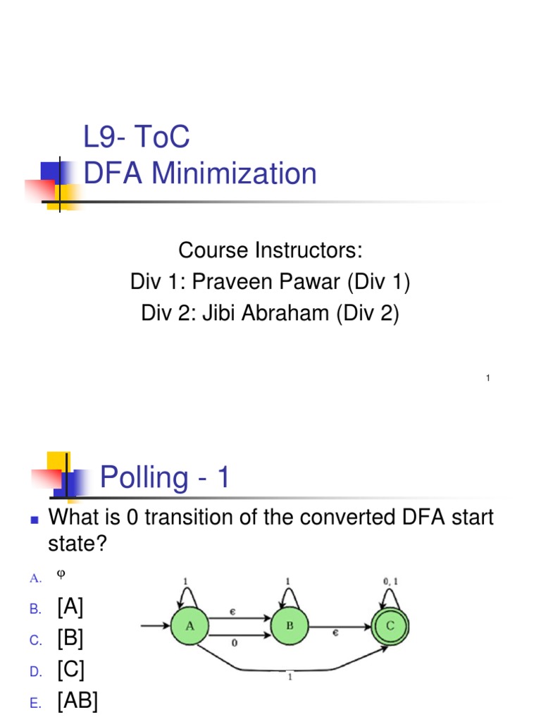 L9-DFA Minimization | PDF | Applied Mathematics | Formal Methods L9-DFA Minimization | PDF | Applied Mathematics | Formal Methods