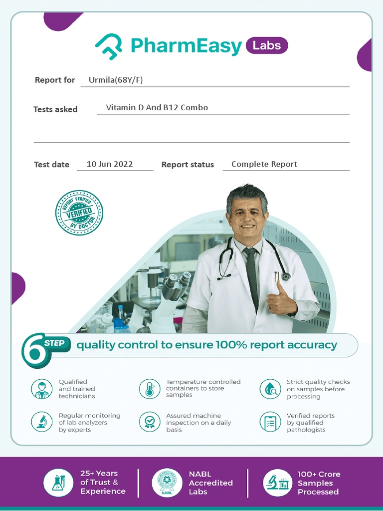 Urmila (68Y/F) Vitamin D and B12 Combo: Report For Tests Asked | PDF ...