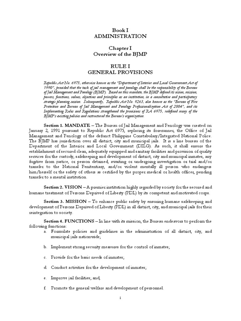 Organization and Structure of the Bureau of Jail Management and ...