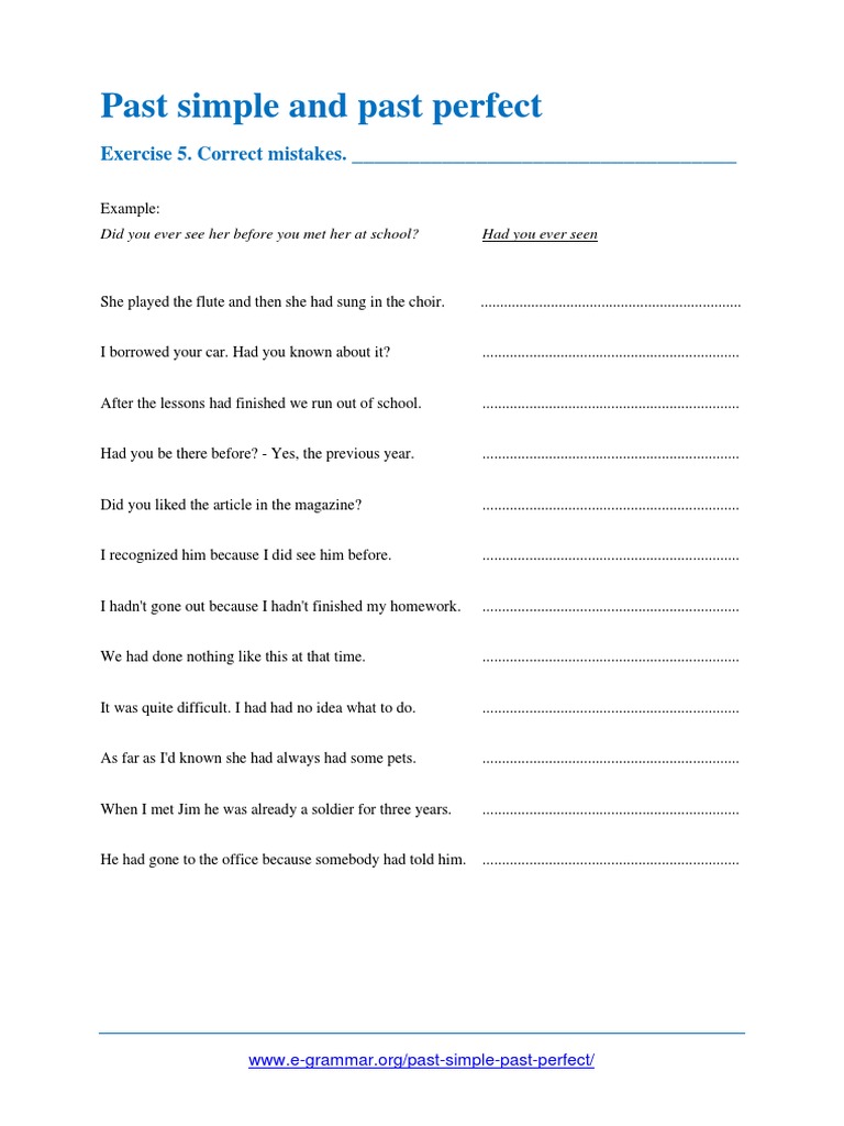 Past Simple Past Perfect Exercise 5 | PDF
