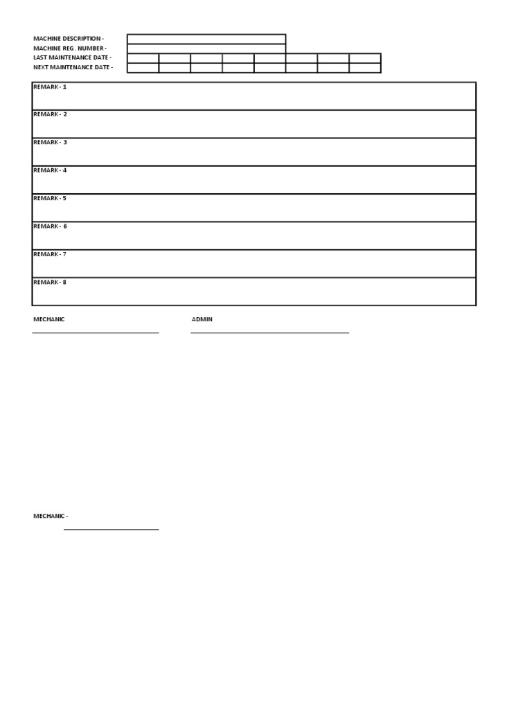 Maintenance History Card - For Each Machine | PDF