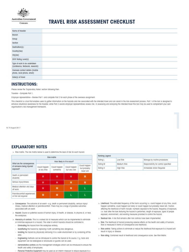 Travel Risk Assessment Checklist | PDF | Hazards | Risk