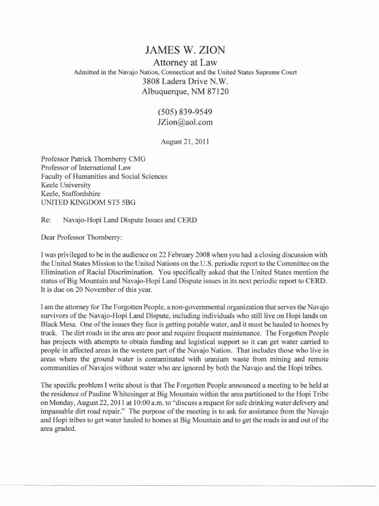 James Zion Letter To Patrick Thorn Berry UN CERD Committee Member | PDF ...