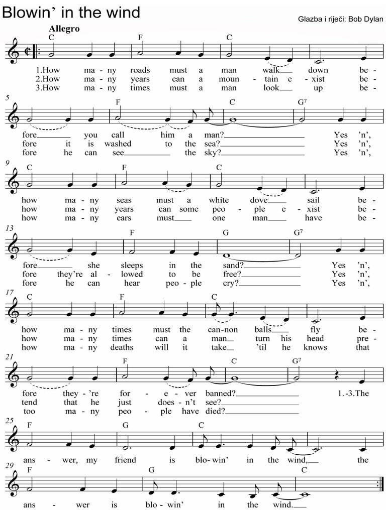 Bob Dylan - Blowing in The Wind | PDF