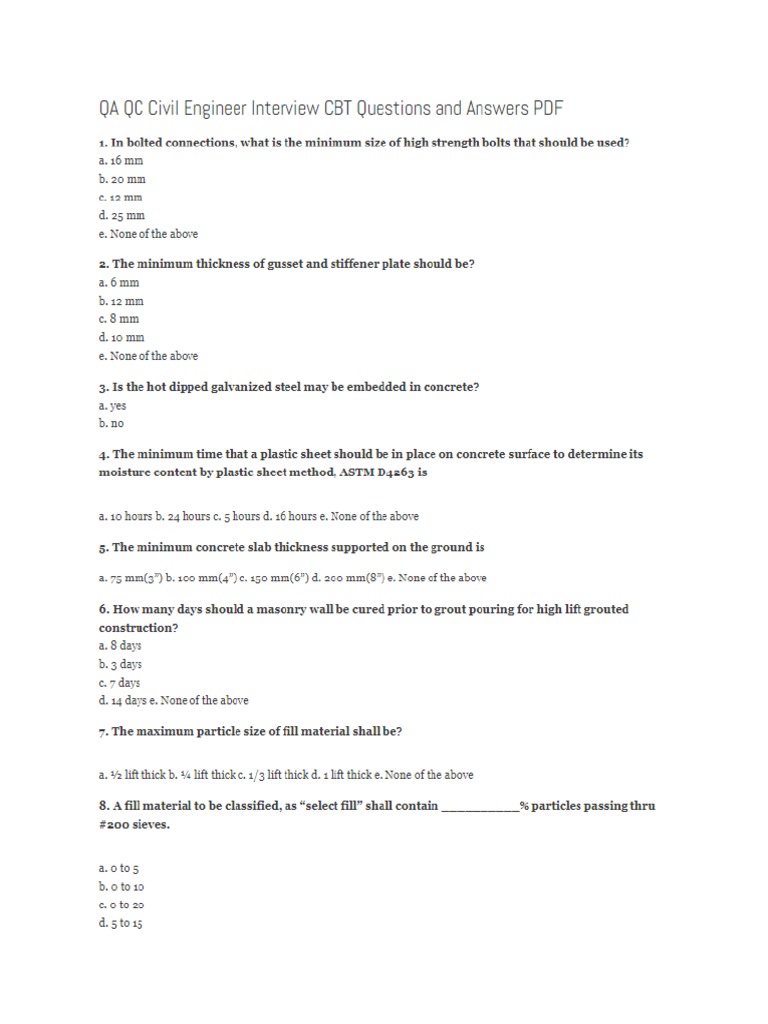 Qa QC Interview Questions | PDF | Concrete | Physical Sciences