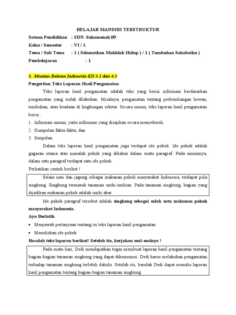 Tema 1 Sub Tema 1 PB 1 | PDF