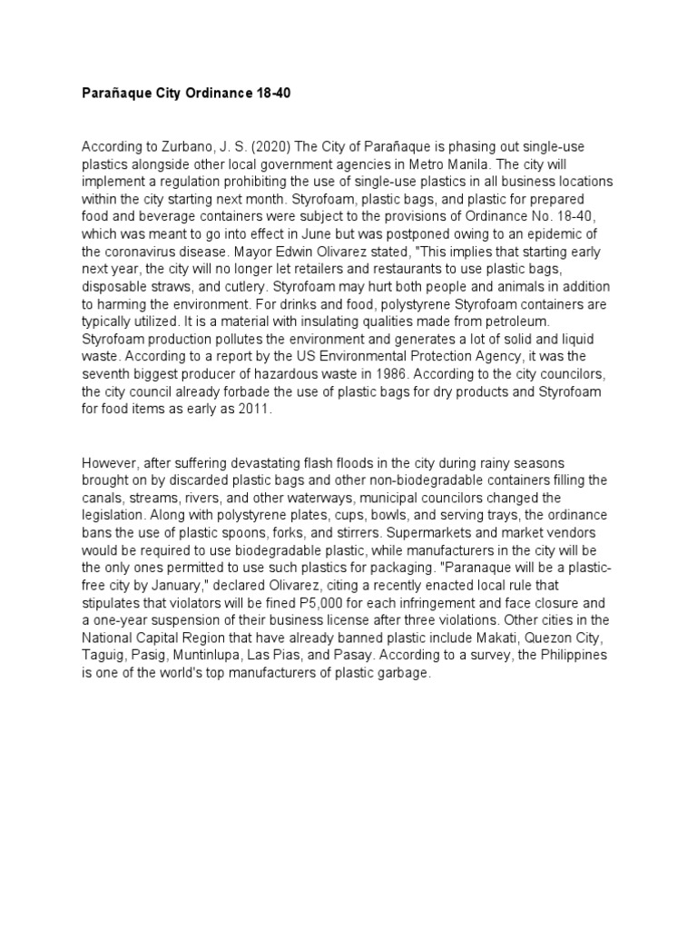 Parañaque City Ordinance 18 | PDF | Polystyrene | Plastic