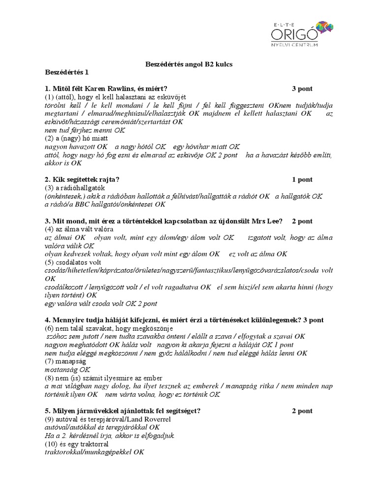 Próbavizsga Beszédértés Angol B2 Kulcs 2022 | PDF