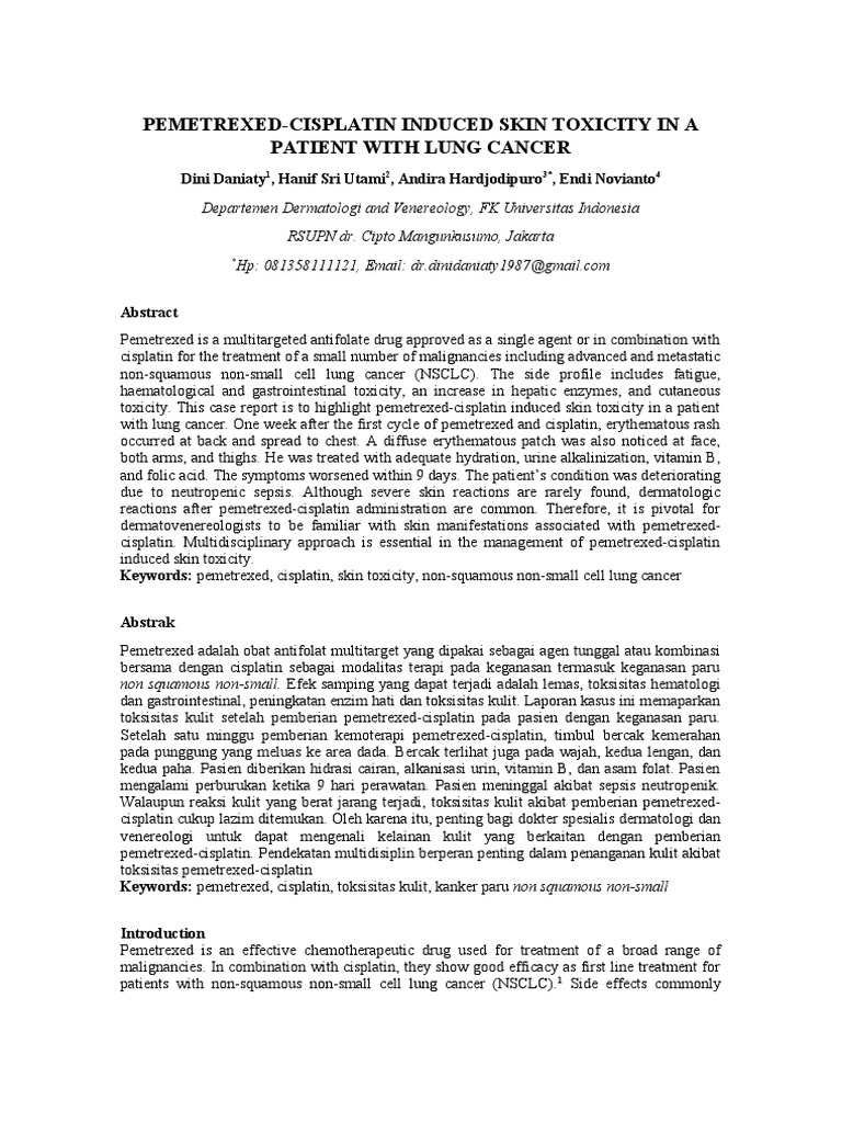 Pemetrexed-Cisplatin Skin Toxicity Case | PDF | Chemotherapy | Lung Cancer