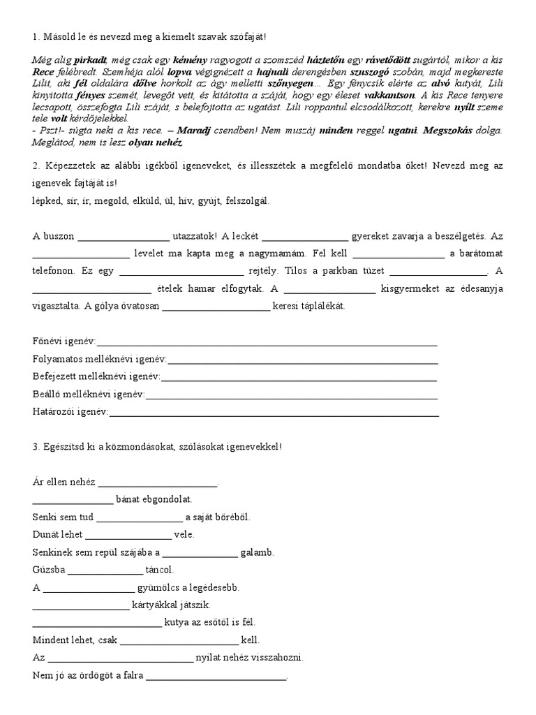 6 Oszt Igeneves Gyak | PDF