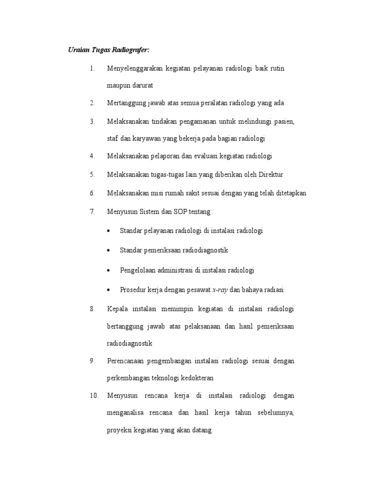 Tugas dan Tanggung Jawab Radiografer | PDF