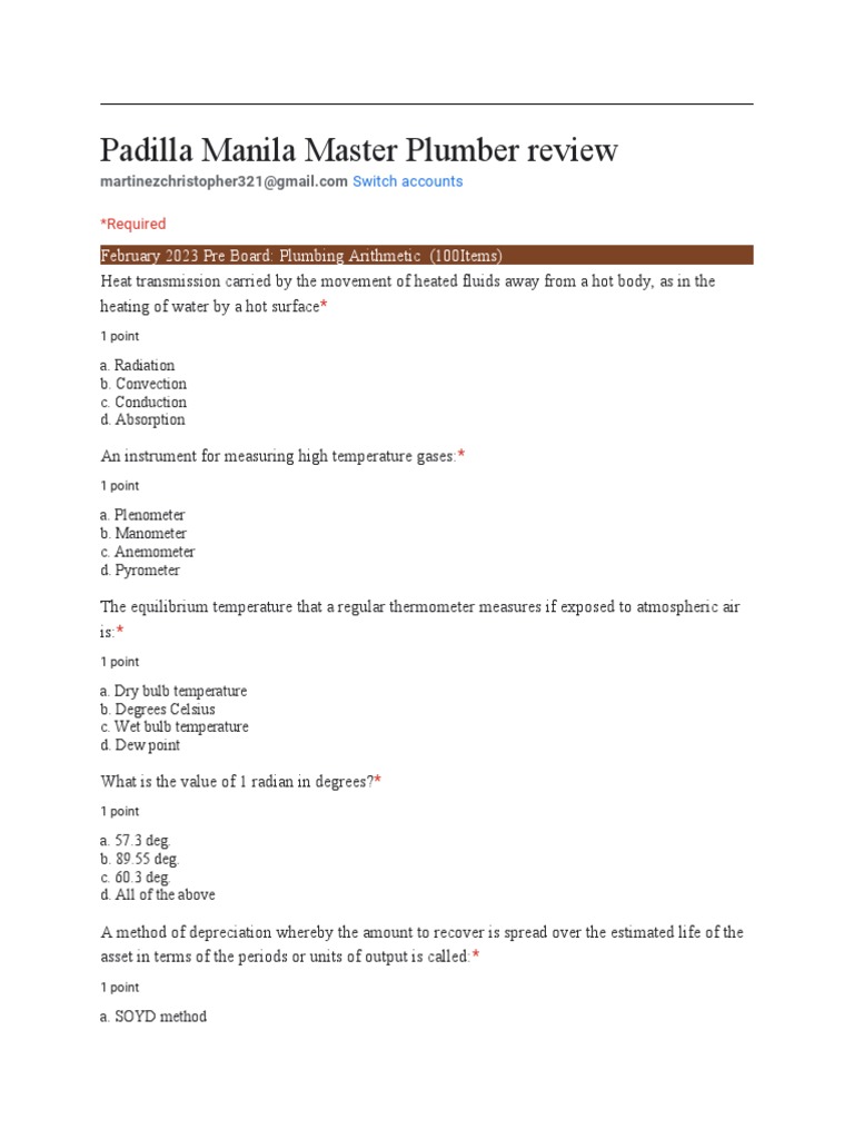 Preboard Exam Plumbing Arithmetic | PDF | Teaching Methods & Materials ...