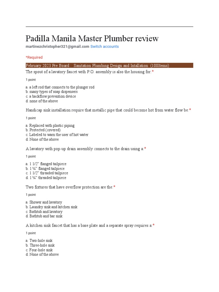 Preboard Exam Practical SPDI | PDF | Toilet | Plumbing