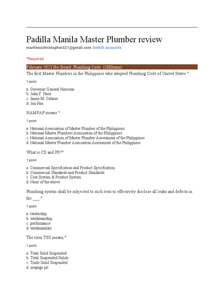 Master Plumber Review Guide 2023 | PDF | Plumbing | Valve