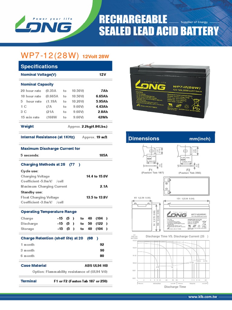 Long Lead Acid Battery 12v 7ah | PDF | Physical Quantities | Physical Sciences
