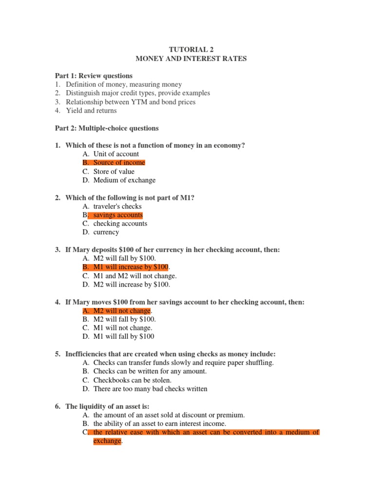 Tutorial 2 Questions | PDF | Bonds (Finance) | Money Supply