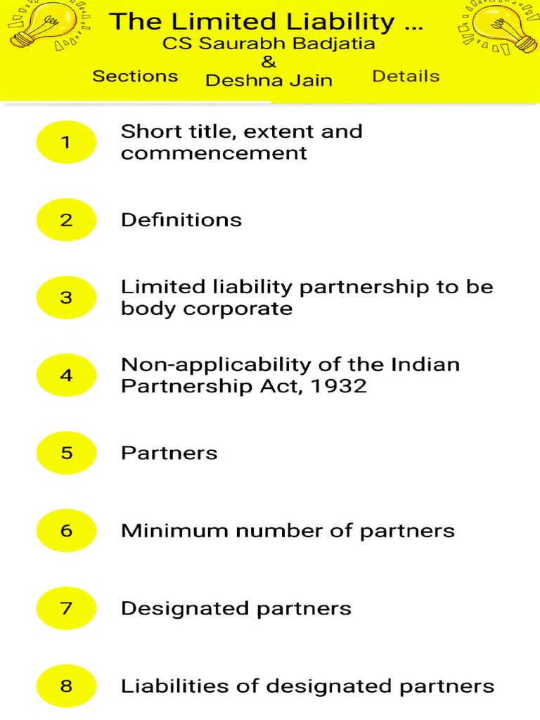 Imp. Sections List LLP Act | PDF | Partnership | Limited Liability Partnership