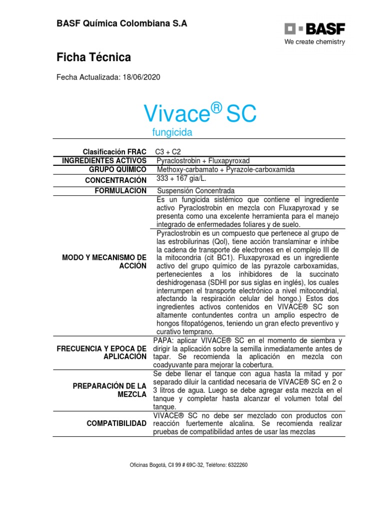 CO - Ficha Tecnica - Vivace® SC | PDF | Agua | Cadena de transporte de electrones
