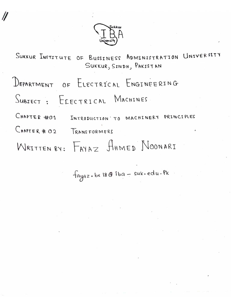 Electrical Machines Notes by Fayaz Ahmed Noonari | PDF