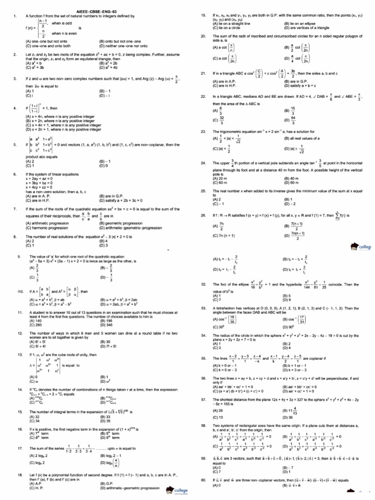 Jee 2003 Maths | PDF | Triangle | Equations