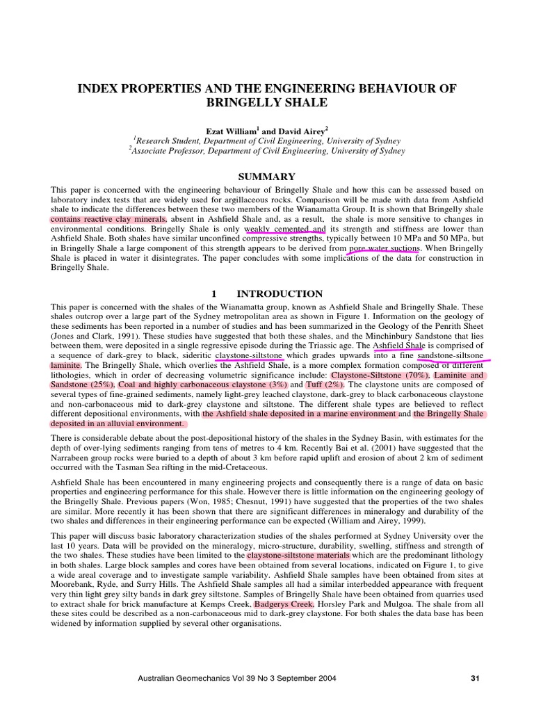 William&Airey (2004) Bringelly Shale | PDF | Shale | Strength Of Materials