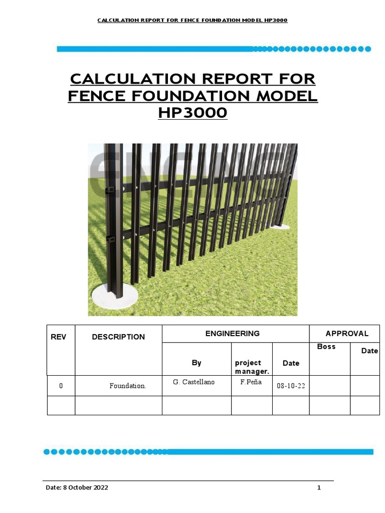 Calculation Report For Fence Foundation Model HP3000: REV Description ...