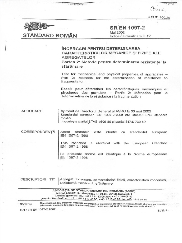 SR en 1097 2 Metode Pentru Determinarea Rezistentei La Sfaramare | PDF