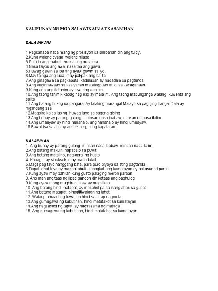 Salawikain at Kasabihan | PDF